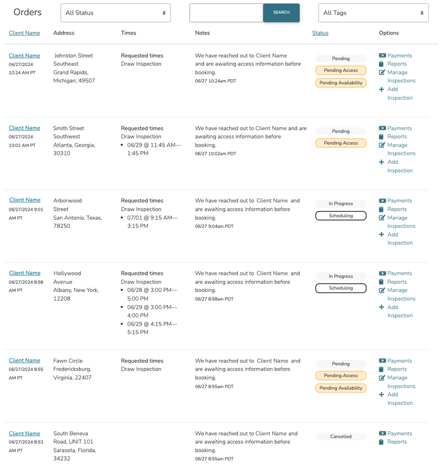 Navigating the Inspectify Order Dashboard